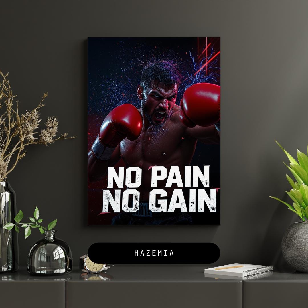 No Pain No Gain Boxing Poster, Motivational Gym Wall Art, Digital ...