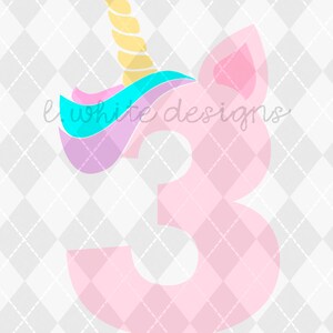 Unicorn Birthday Number 3 SVG, STUDIO, and PNG Cuttable File - Etsy