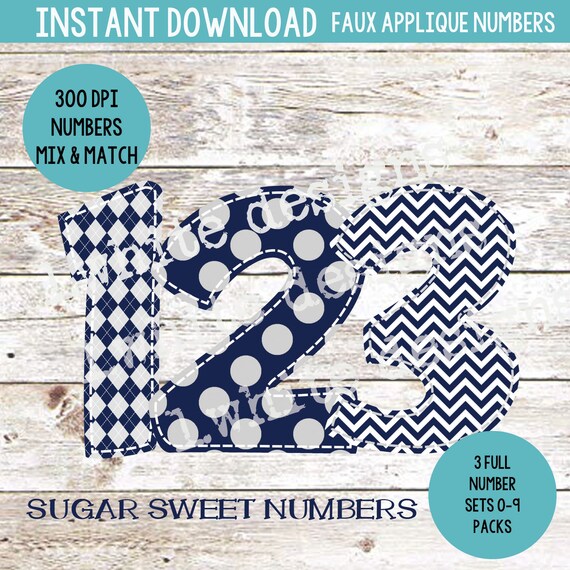 3 Full NUMBERS PACKS 0-9 Faux Applique. Blue and Gray | Etsy