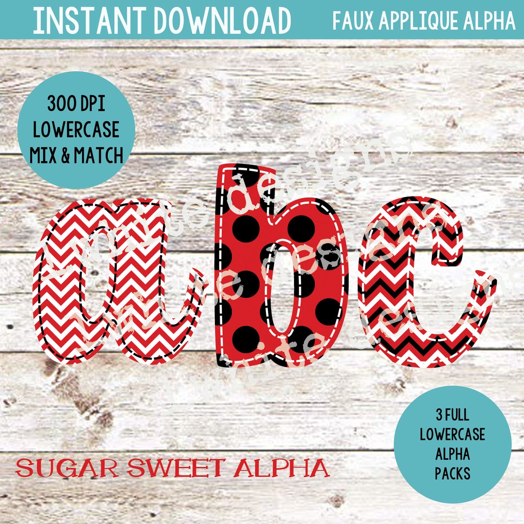 3 Full Lowercase Faux Applique Alpha Packs. UGA Inspired Individual PNG ...