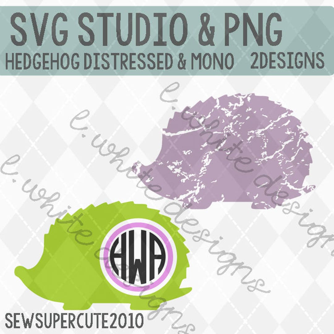 Hedgehog Distressed and Monogram SVG, STUDIO, and PNG Cuttable Files - Etsy