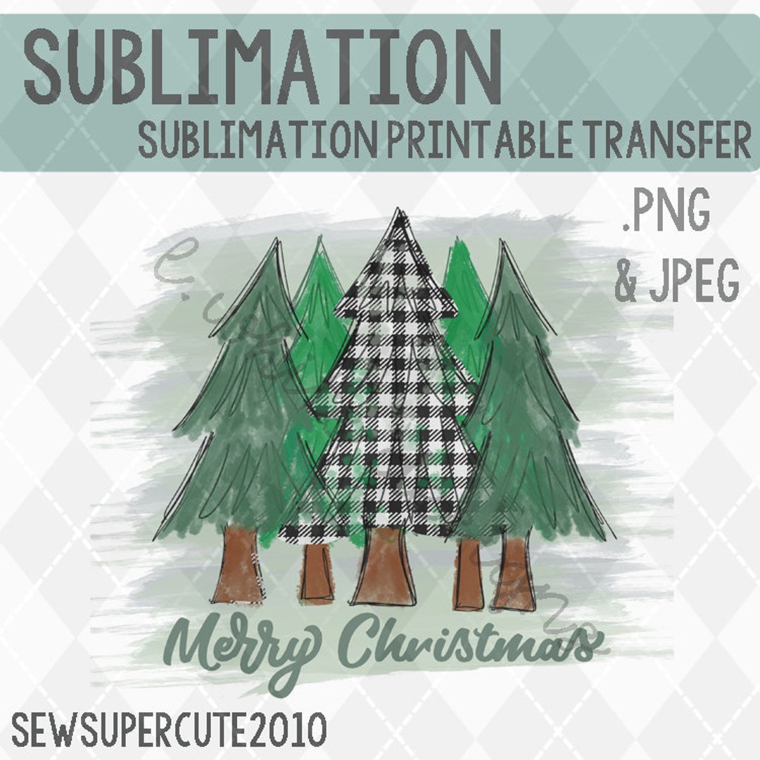 Merry Christmas Tree Sublimation or Iron on PRINTABLE Transfer PNG and ...