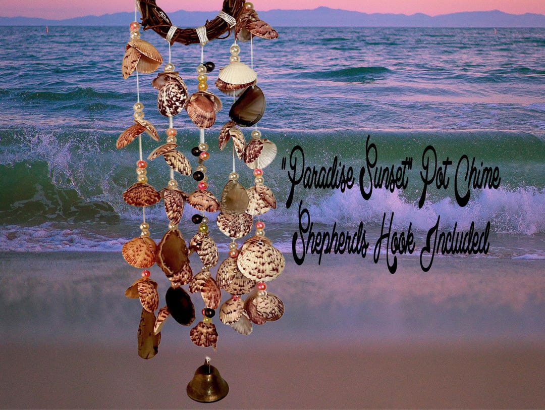 Coastal Seashell Pot Planter Chime Agate Stone, Scallop Shells, Wind ...