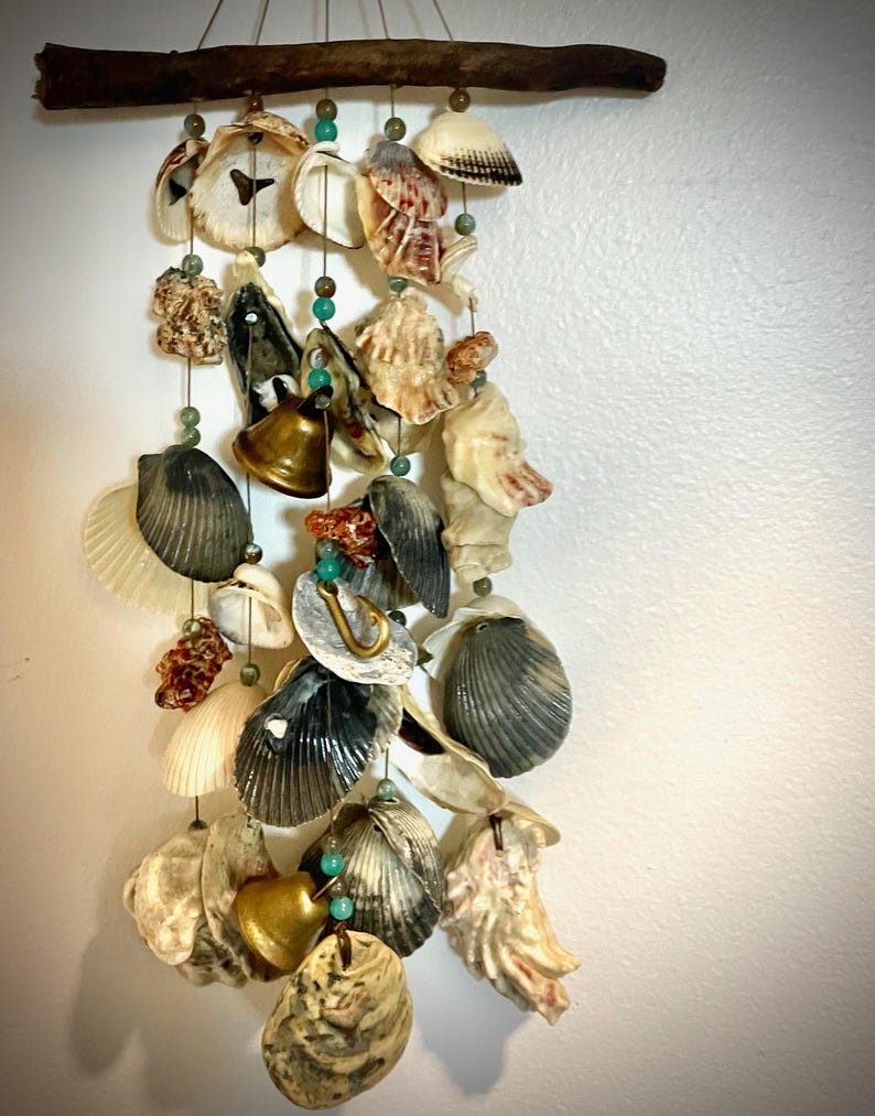 Handcrafted Shell Nautical Fishing Wind Chime: Shark Teeth & Anchor ...
