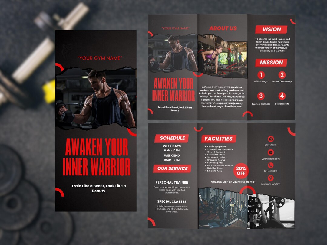 Gym Trifold Brochure Template: Editable Fitness Canva Design (A4 ...