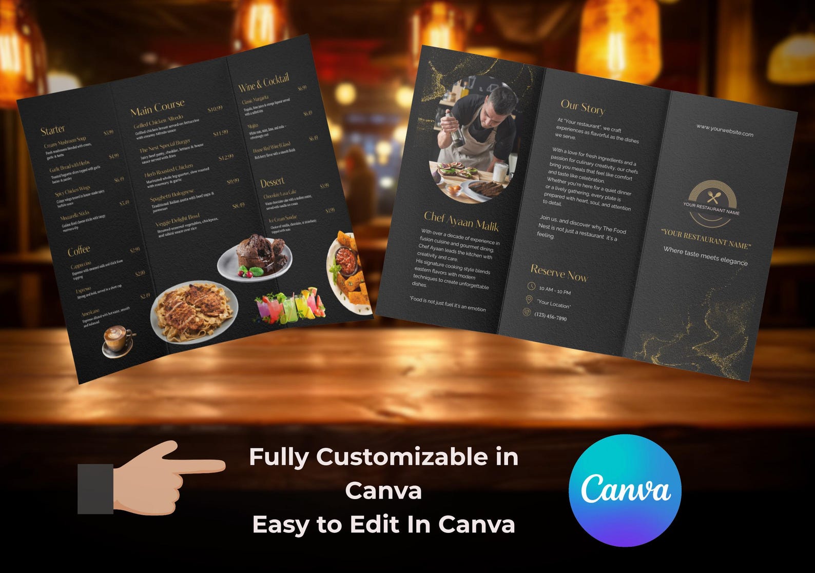 Restaurant Menu Trifold Template: Editable Food Brochure | Menu Flyer (canva, A4/US Letter) - Etsy
