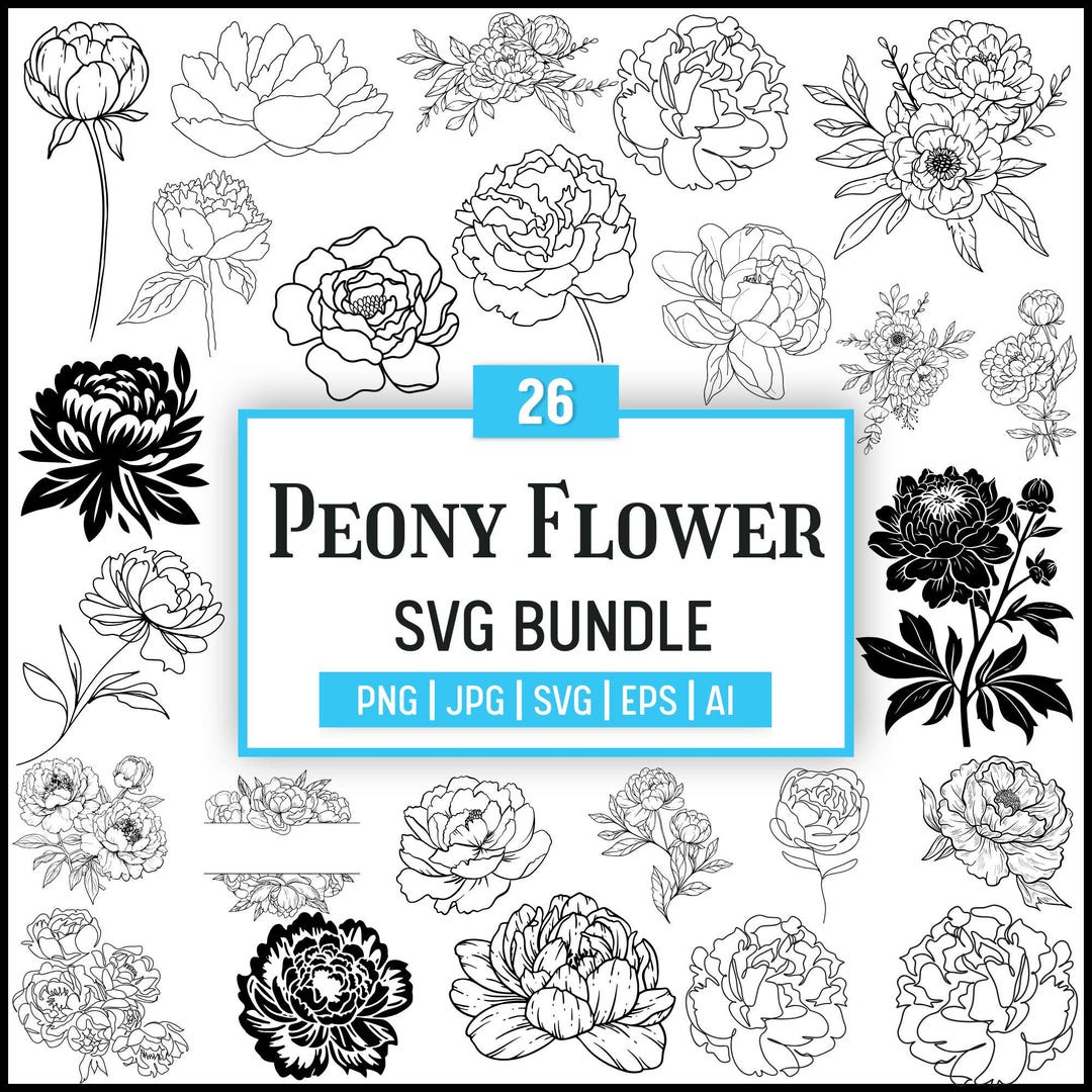 Peonies Svg Bundle,floral Arrangement Svg,peony Svg,peony Tattoo Stamps ...