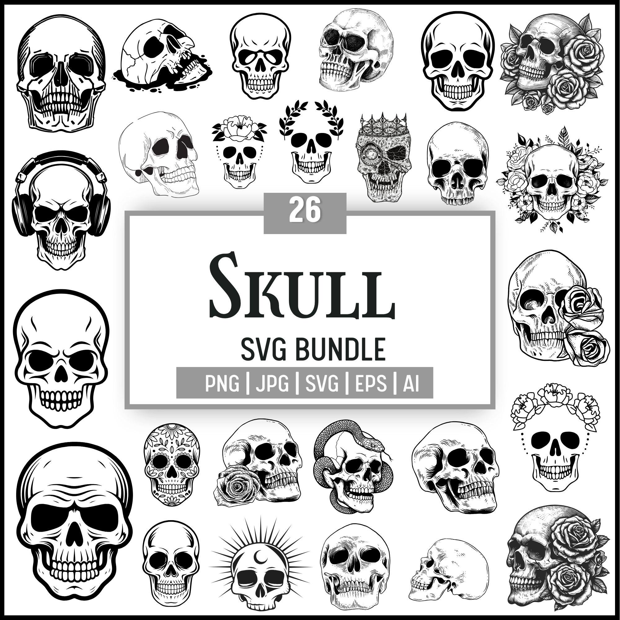 Skull SVG Bundle: Skeleton Clipart, Cricut Cut Files (digital Download ...