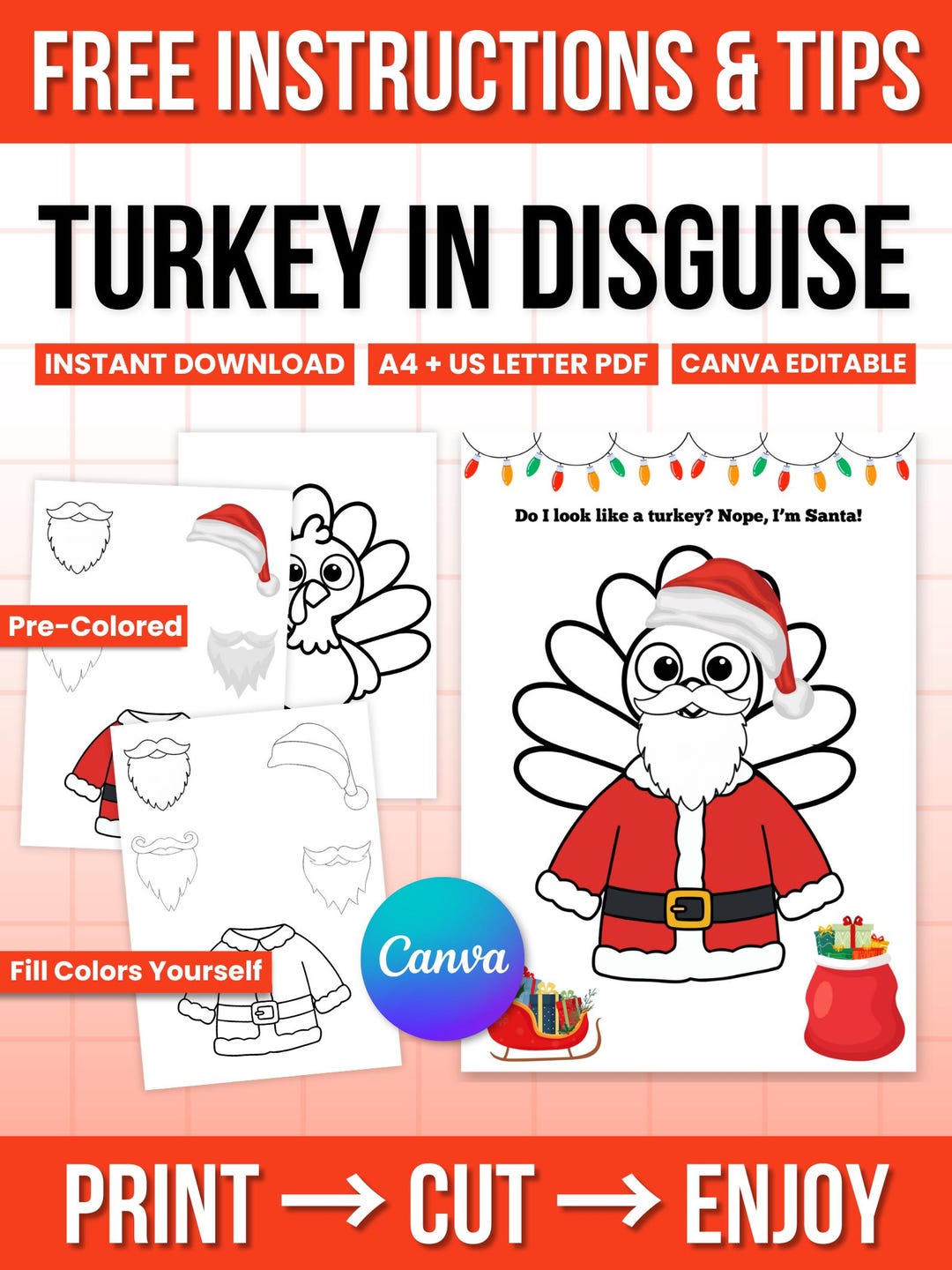 Disguise a Turkey-santa Disguise-resizable, Santa Turkey in Disguise ...