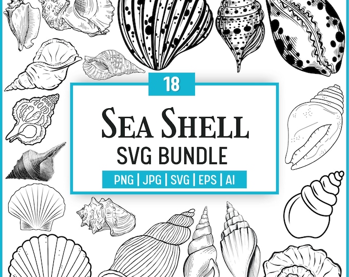 Seashell SVG Bundle: Beach Clipart, Starfish Silhouette (digital ...