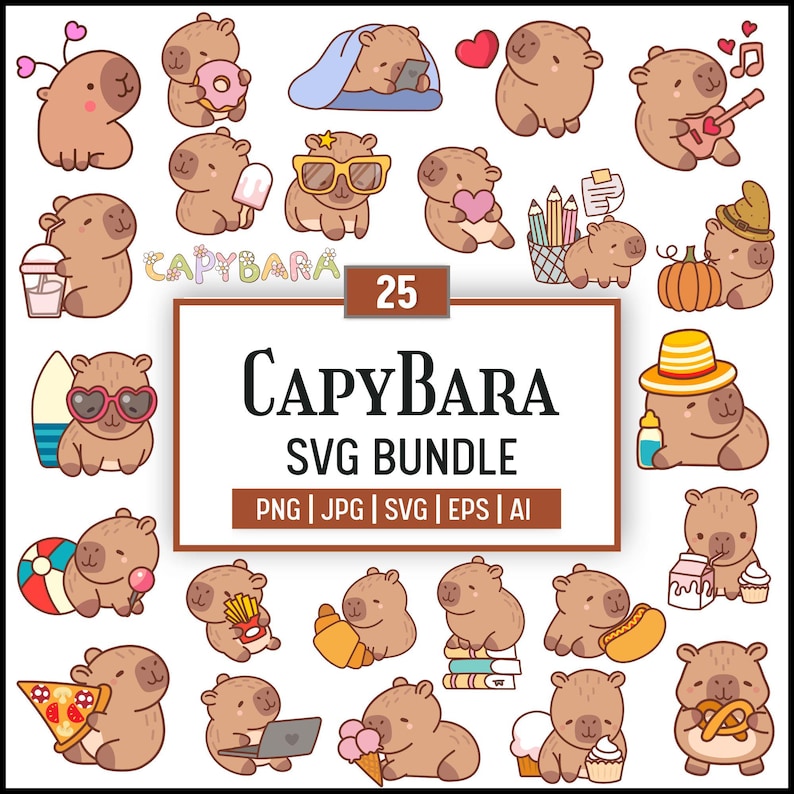 Cute Capybara SVG Bundle,capybara Digital Stickers,kawaii Capybara ...