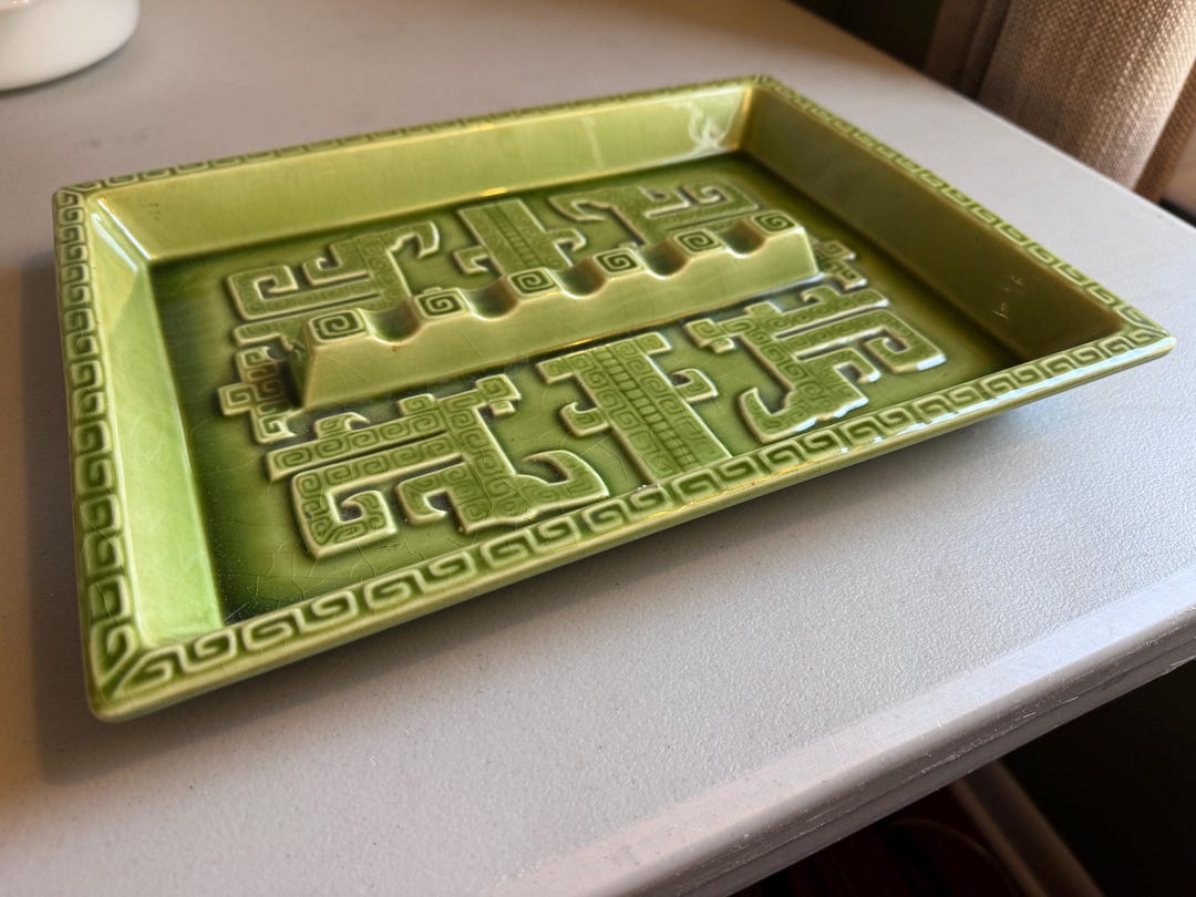 Mid-century Greek Key Green Ashtray • California Pottery MCM CALIF USA ...