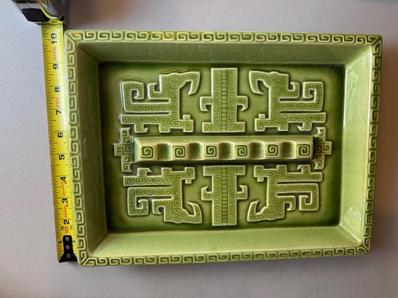 Mid-century Greek Key Green Ashtray • California Pottery MCM CALIF USA ...
