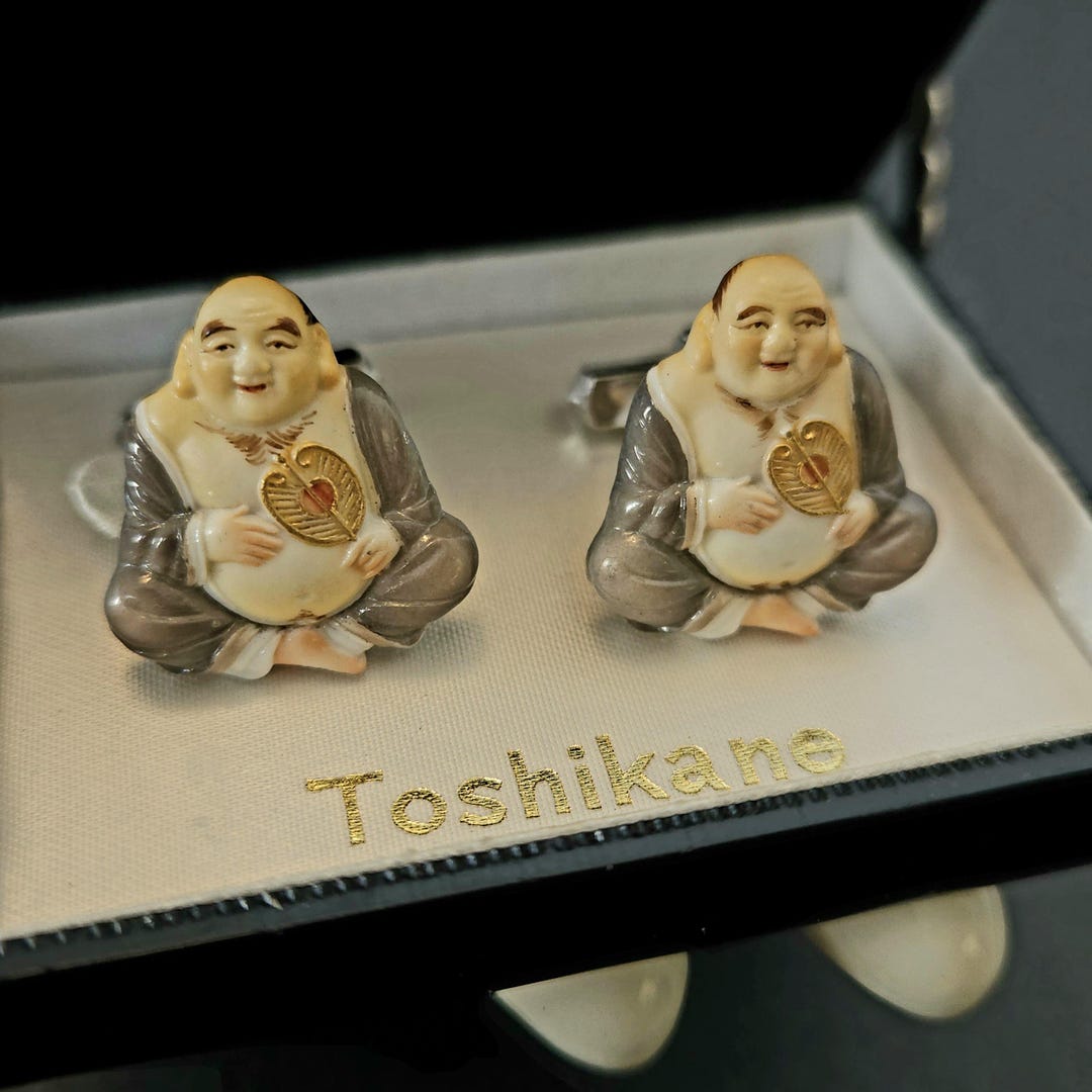 Vintage JAPAN TOSHIKANE Porcelain Cufflinks Jurōjin, God of Good ...