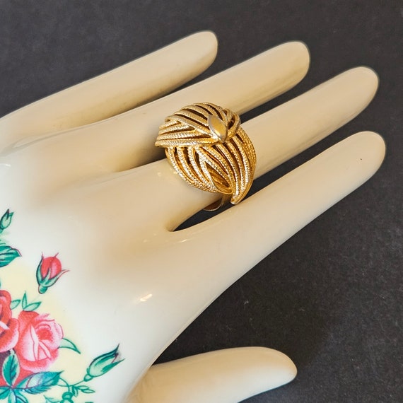 Vintage MONET Adjustable Openwork Domed Ring with Gol… - Gem