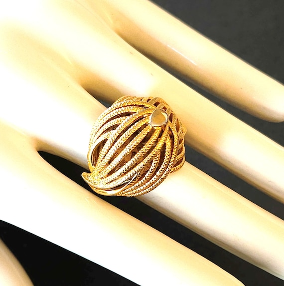 Vintage MONET Adjustable Openwork Domed Ring with Gol… - Gem