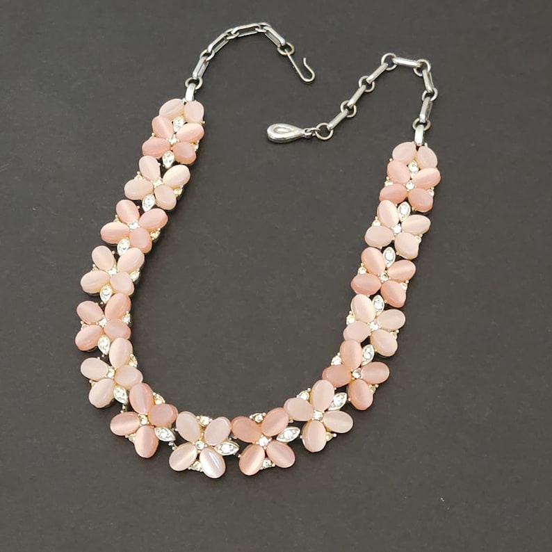 Vintage LISNER Satin Pink Lucite Flower Petal Necklace With Clear ...