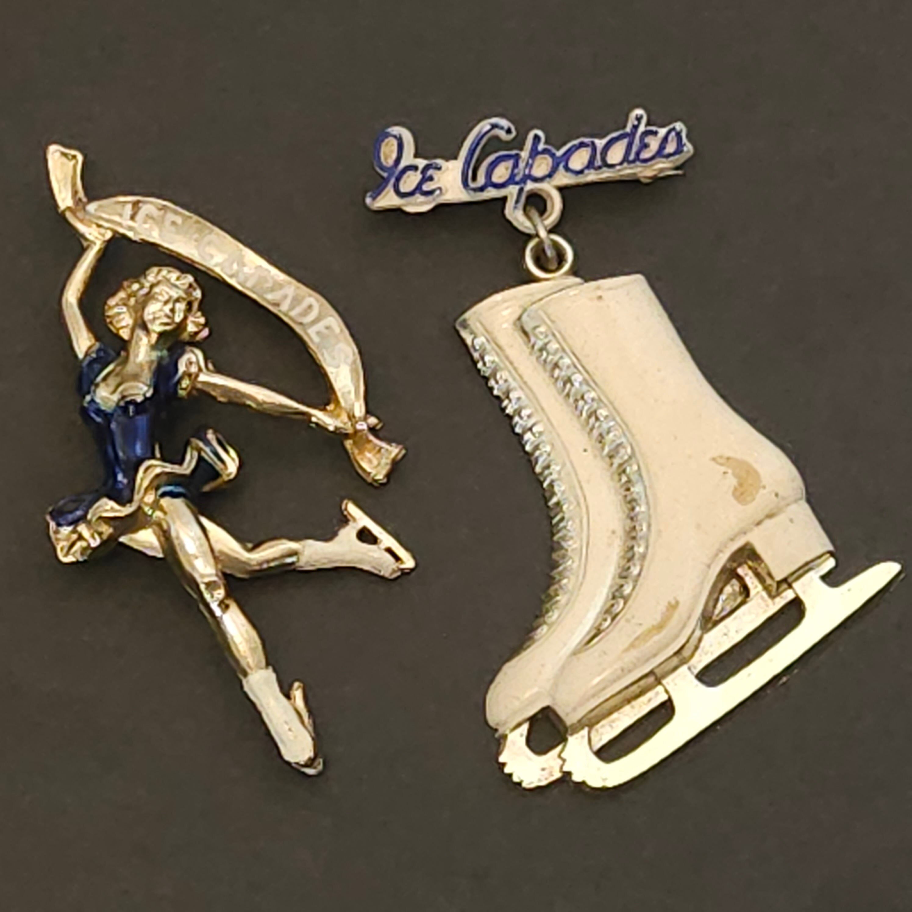 Vintage ICE CAPADES 1950s Enamel Skating Lady & Dangling Ice Skates ...