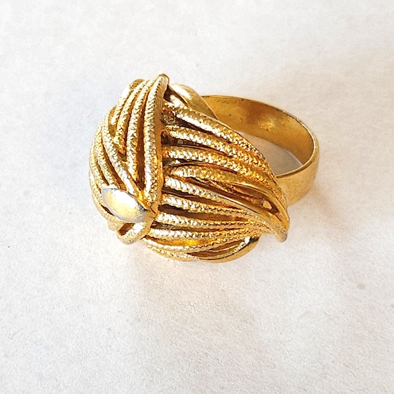 Vintage MONET Adjustable Openwork Domed Ring with Gol… - Gem