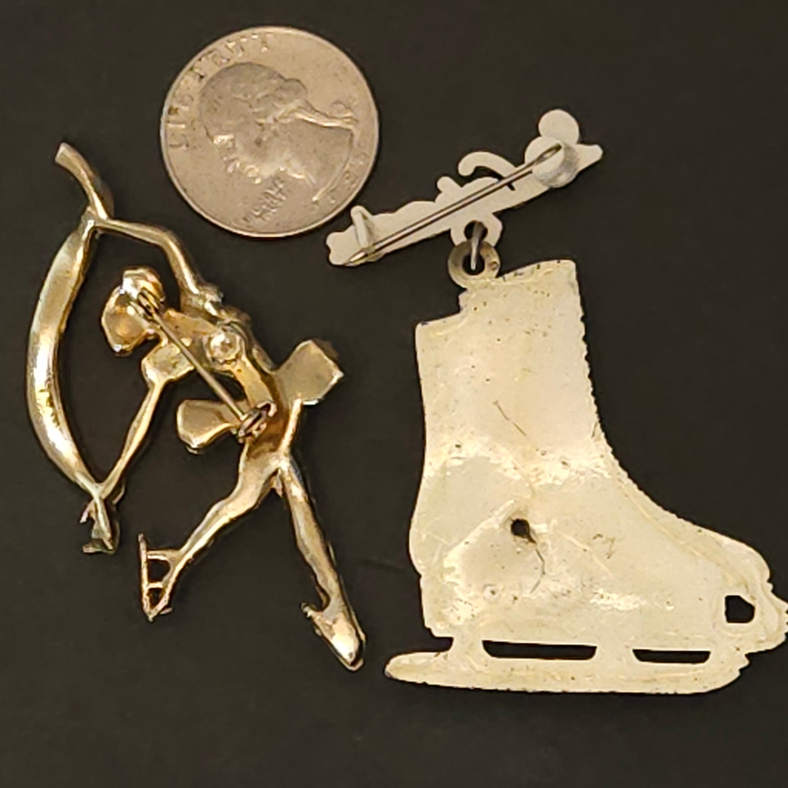 Vintage ICE CAPADES 1950s Enamel Skating Lady & Dangling Ice Skates ...