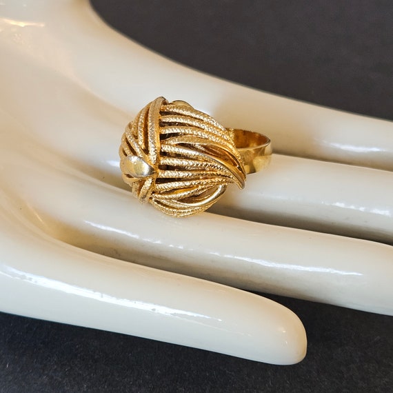Vintage MONET Adjustable Openwork Domed Ring with Gol… - Gem