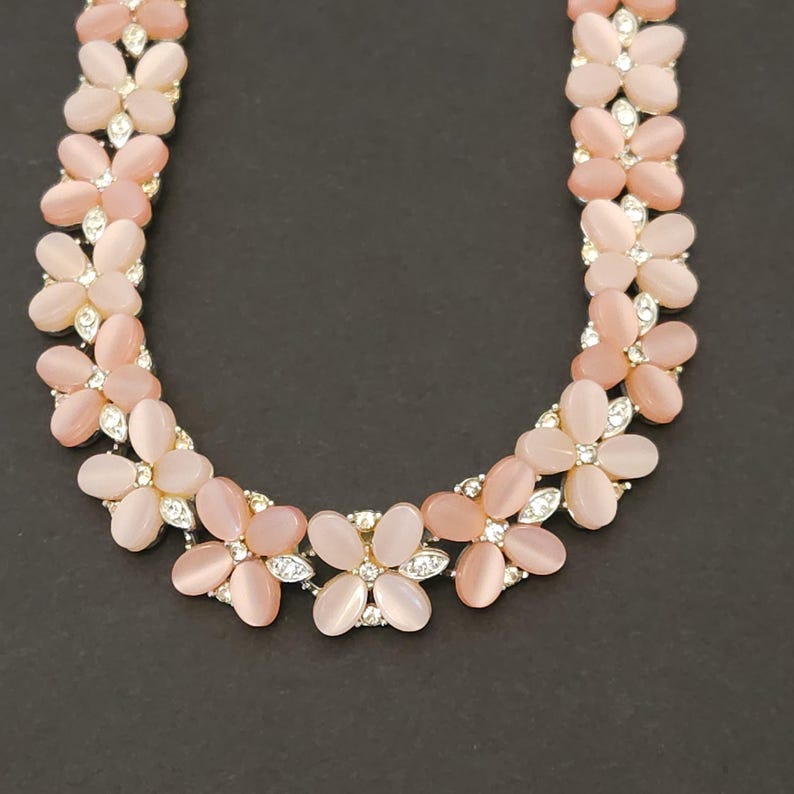 Vintage LISNER Satin Pink Lucite Flower Petal Necklace With Clear ...