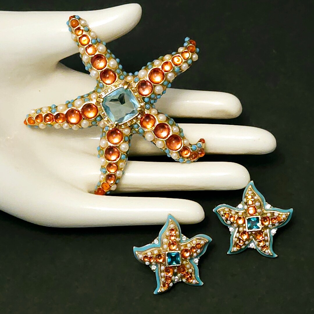 Vintage KJL Kenneth Jay Lane Starfish Brooch and Earrings Set - Etsy