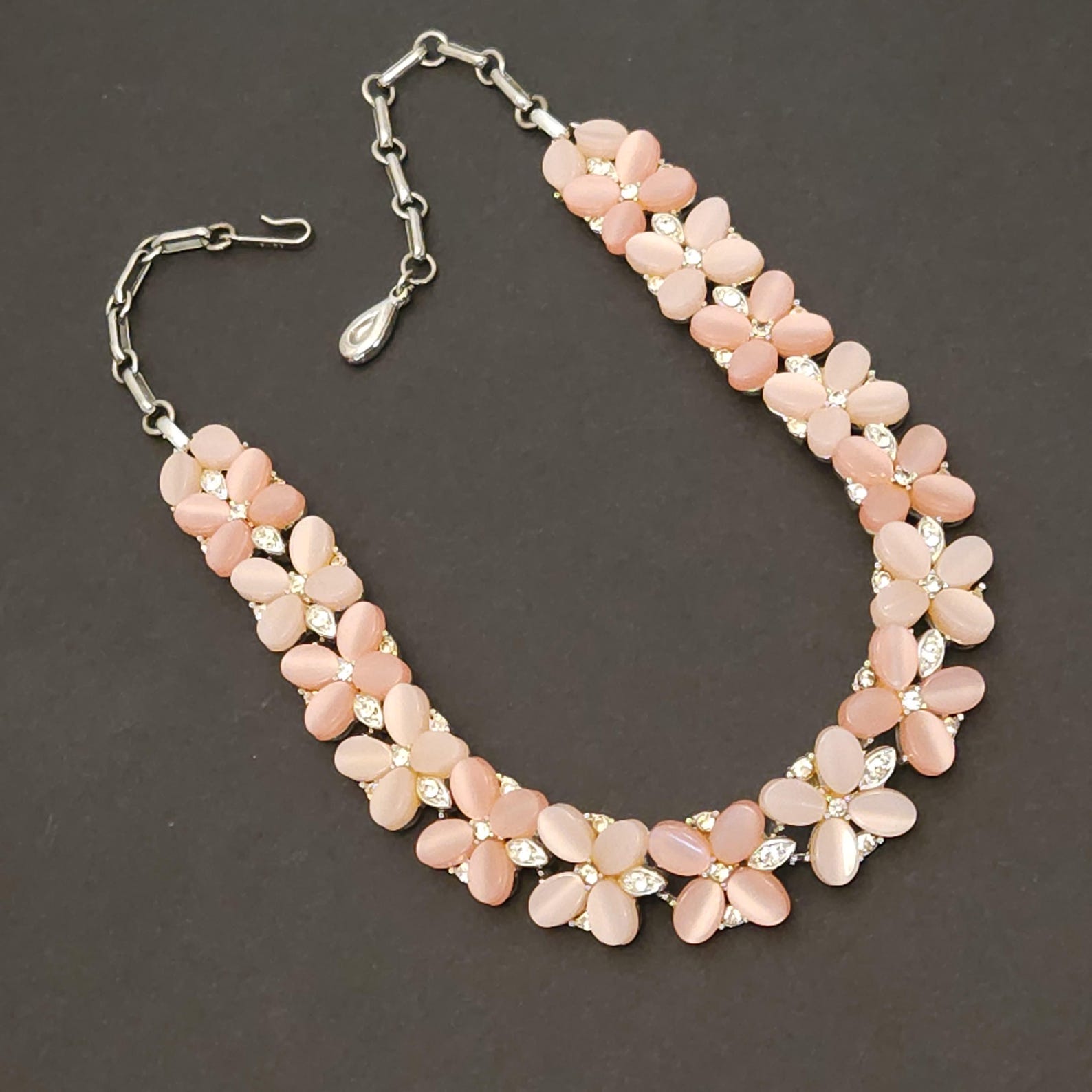 Vintage LISNER Satin Pink Lucite Flower Petal Necklace With Clear ...