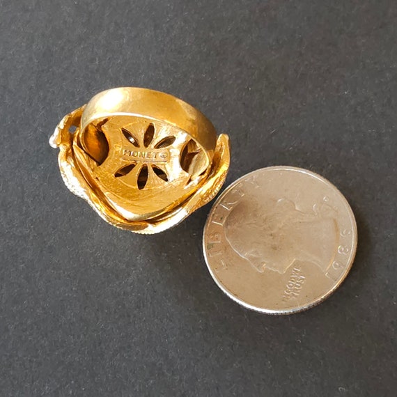 Vintage MONET Adjustable Openwork Domed Ring with Gol… - Gem