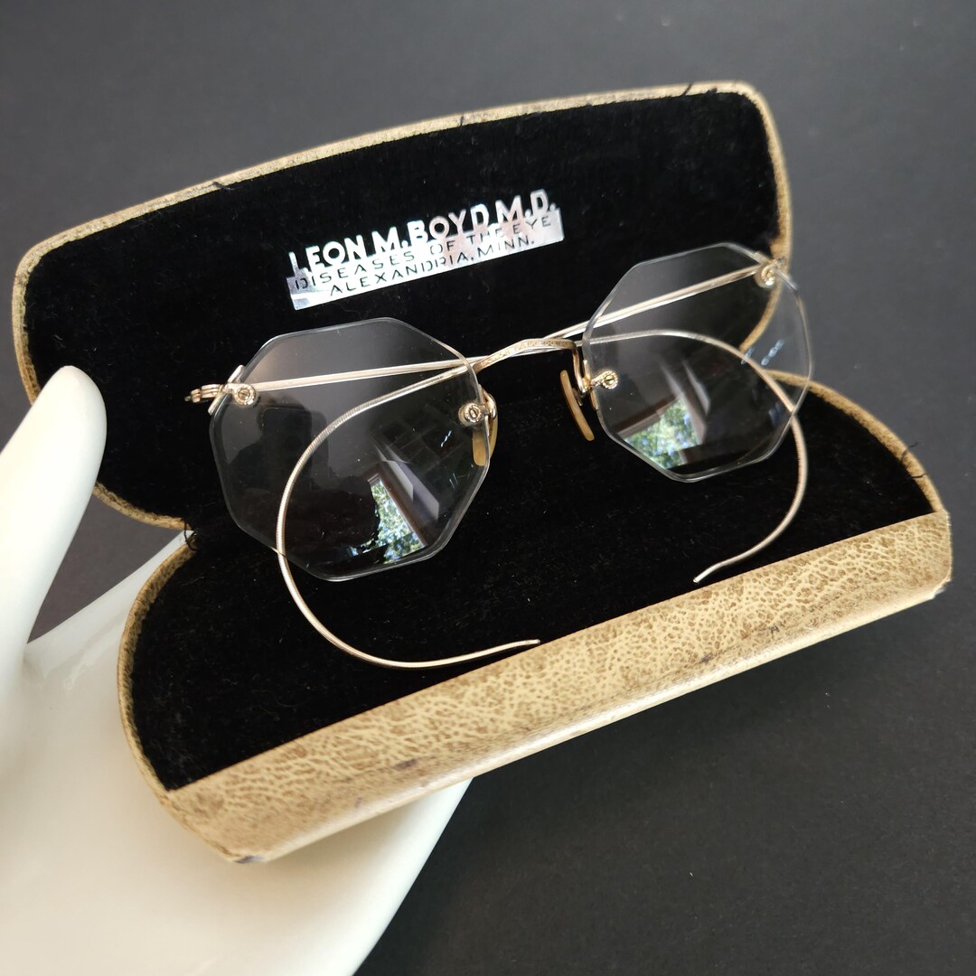 Antique 1920 -30s SHURON 1/10 12K GF Rimless Octagon RX Eyeglasses With ...