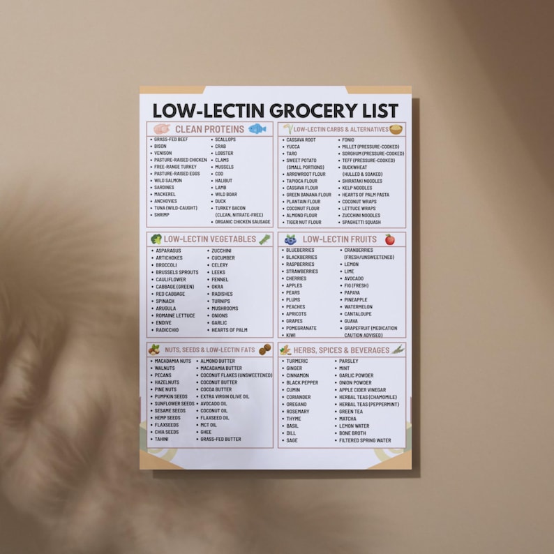 Low Lectin Grocery List Printable | Gut Healing Diet Food List ...