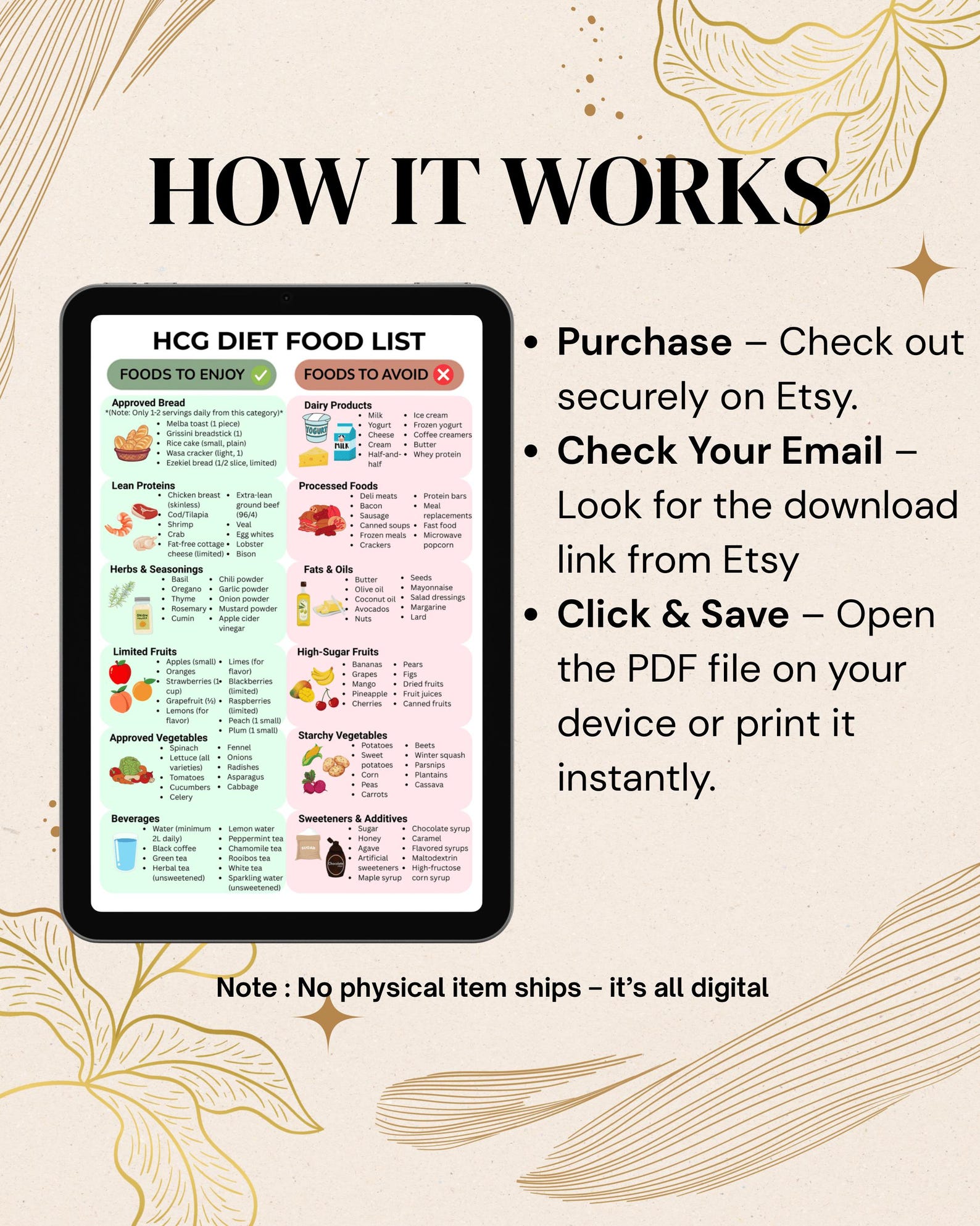 HCG Diet Food List Printable | Phase 2 Approved Foods | 500 Calorie ...