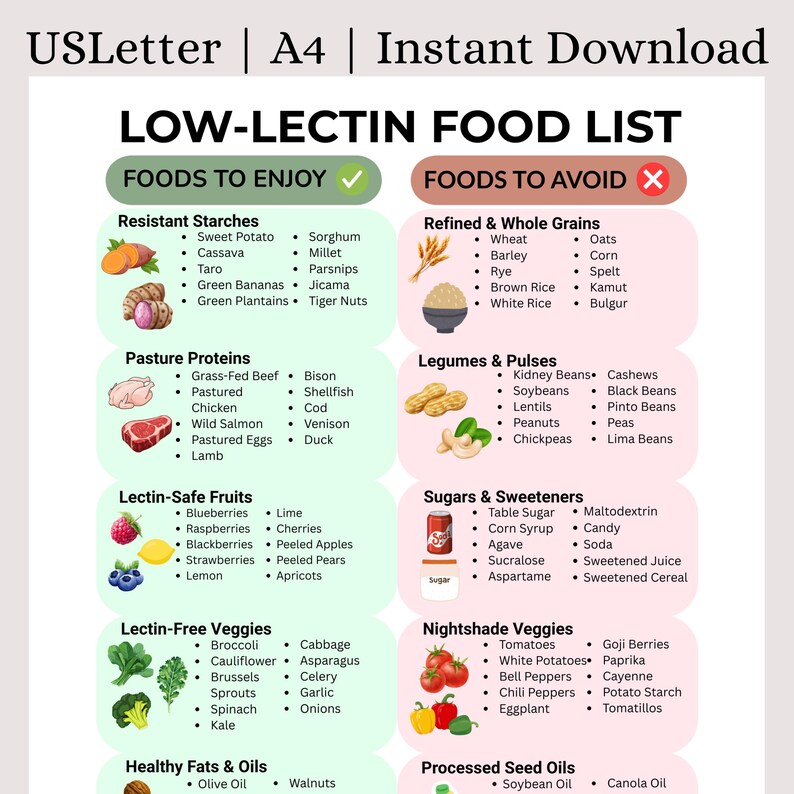 Low Lectin Food List | Printable PDF for Gut Health | Lectin-free Diet ...