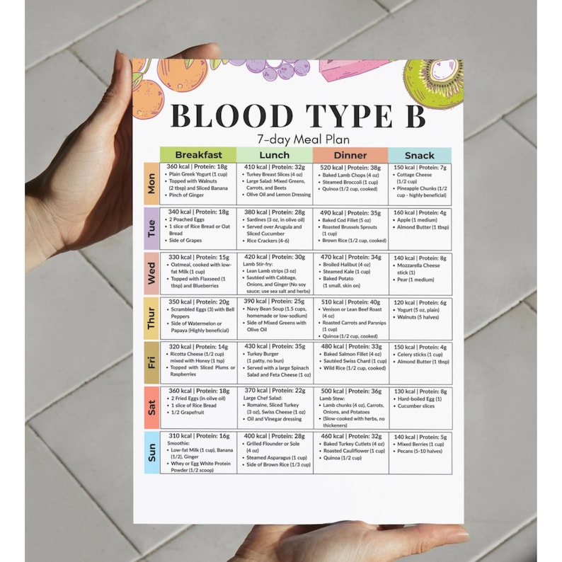 Blood Type B Diet | 7-day Meal Plan Printable PDF | Nomad Plan | Dairy ...