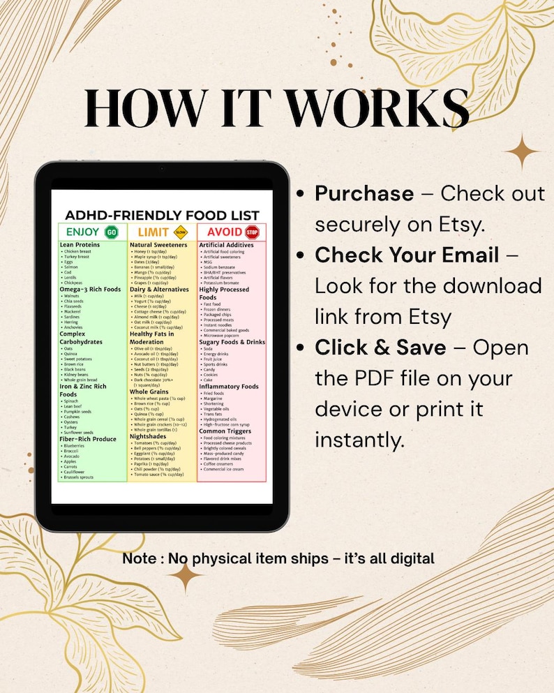 ADHD Diet Food List Printable | ADHD Food Chart | ADHD Nutrition Guide ...