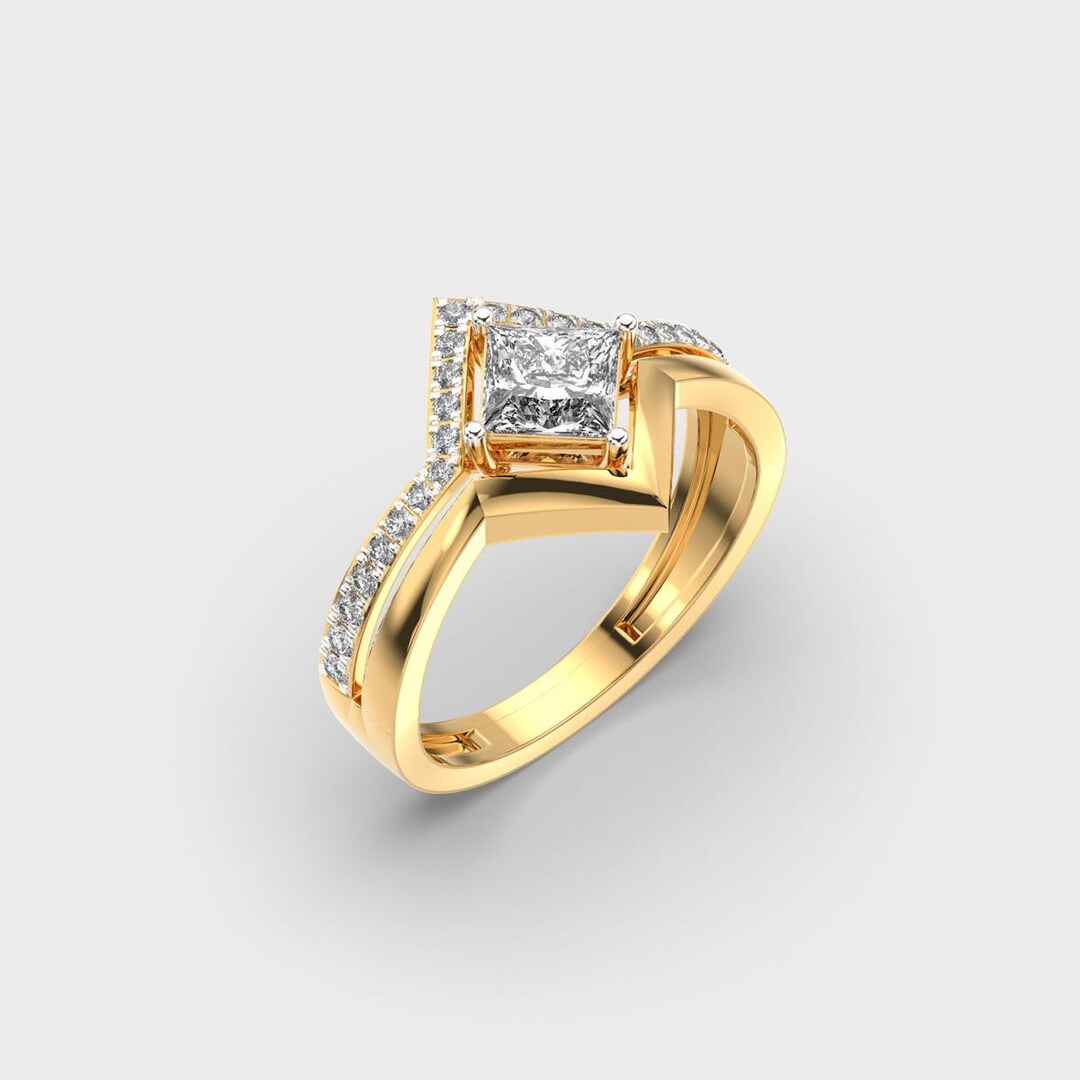 Geometric Princess Cut Kite Set Engagement Ring, Princess Cut ...