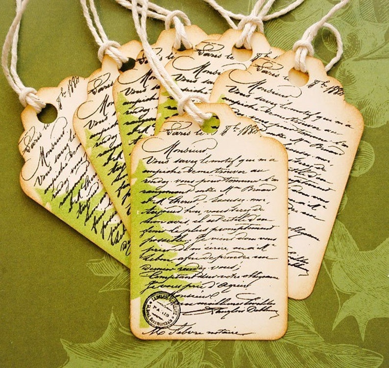 Christmas Tree Script Vintage Style Holiday Tags Set of 6 - Etsy
