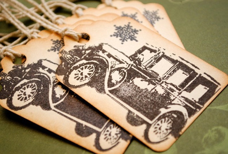 Vintage Style Winter Holiday Tags Old Fashion Car Set of 6 - Etsy