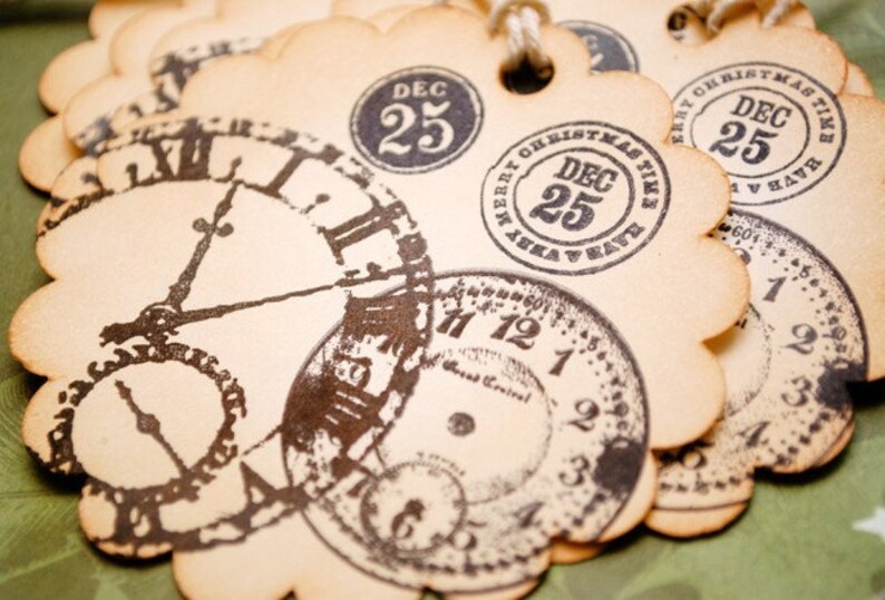 Christmas Time Clocks Vintage Style Set of 6 Holiday Tags | Etsy