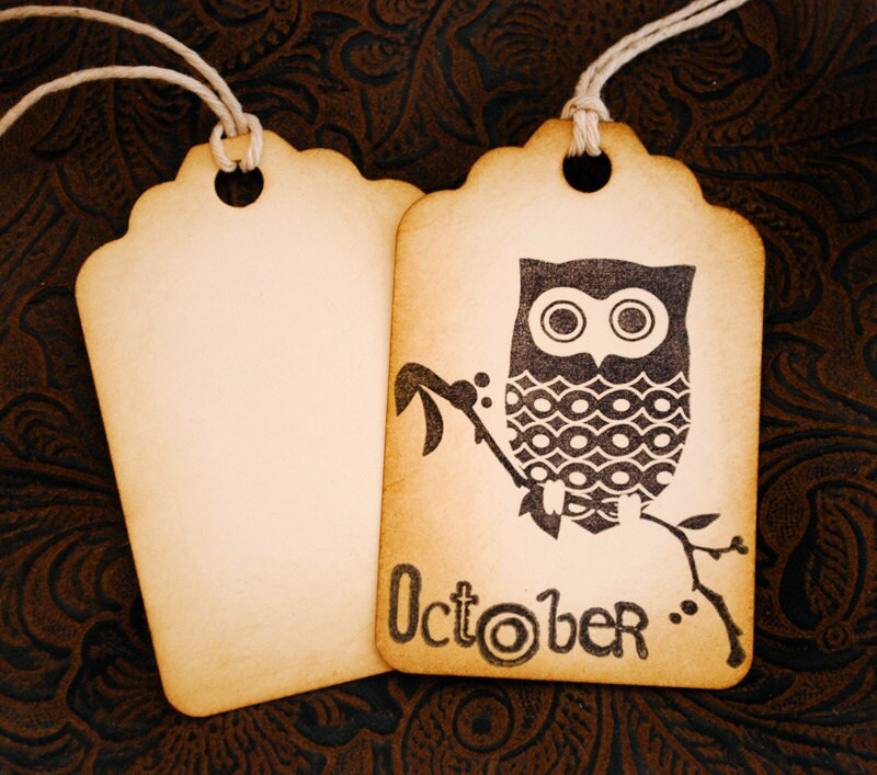 Owl October Halloween Vintage Style Tags Set of 6 - Etsy