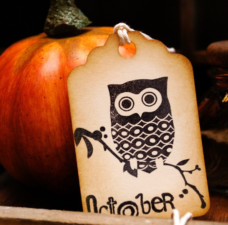 Owl October Halloween Vintage Style Tags Set of 6 - Etsy