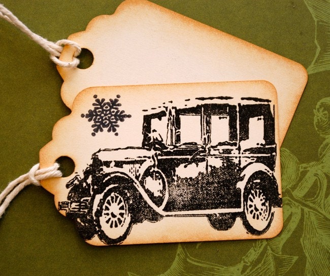 Vintage Style Winter Holiday Tags Old Fashion Car Set of 6 - Etsy