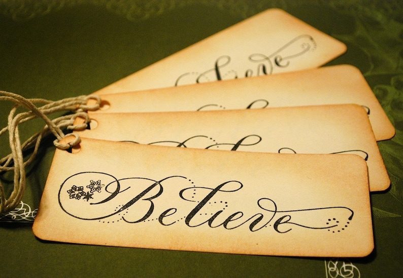 Believe Holiday Vintage Style Gift Tag Set of 4 - Etsy