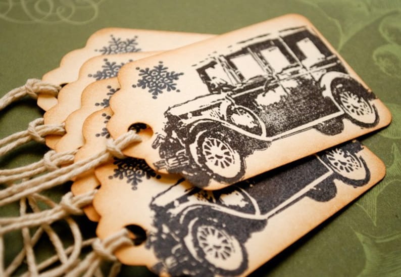 Vintage Style Winter Holiday Tags Old Fashion Car Set of 6 - Etsy