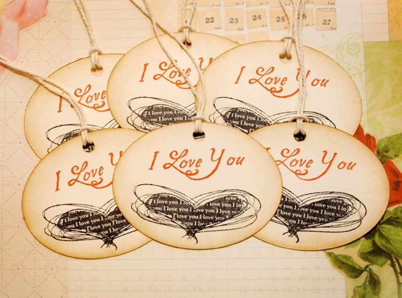I Love You Large Oval Vintage Tags With Heart Set of 6 - Etsy