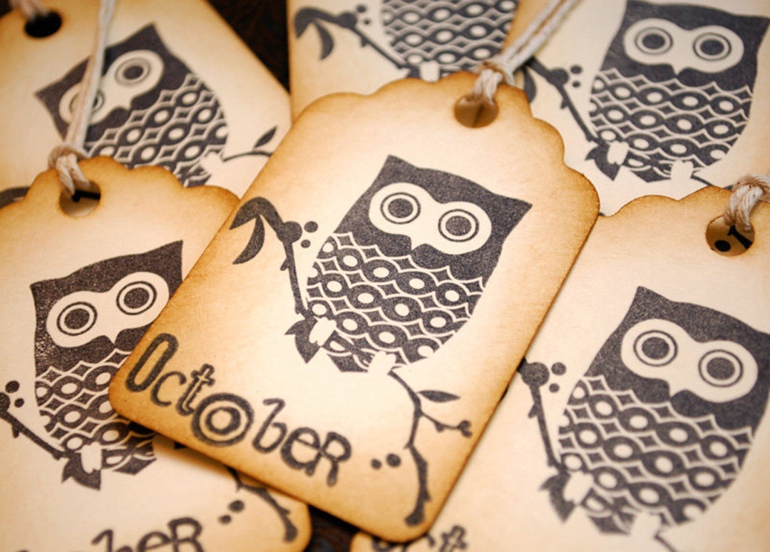 Owl October Halloween Vintage Style Tags Set of 6 - Etsy