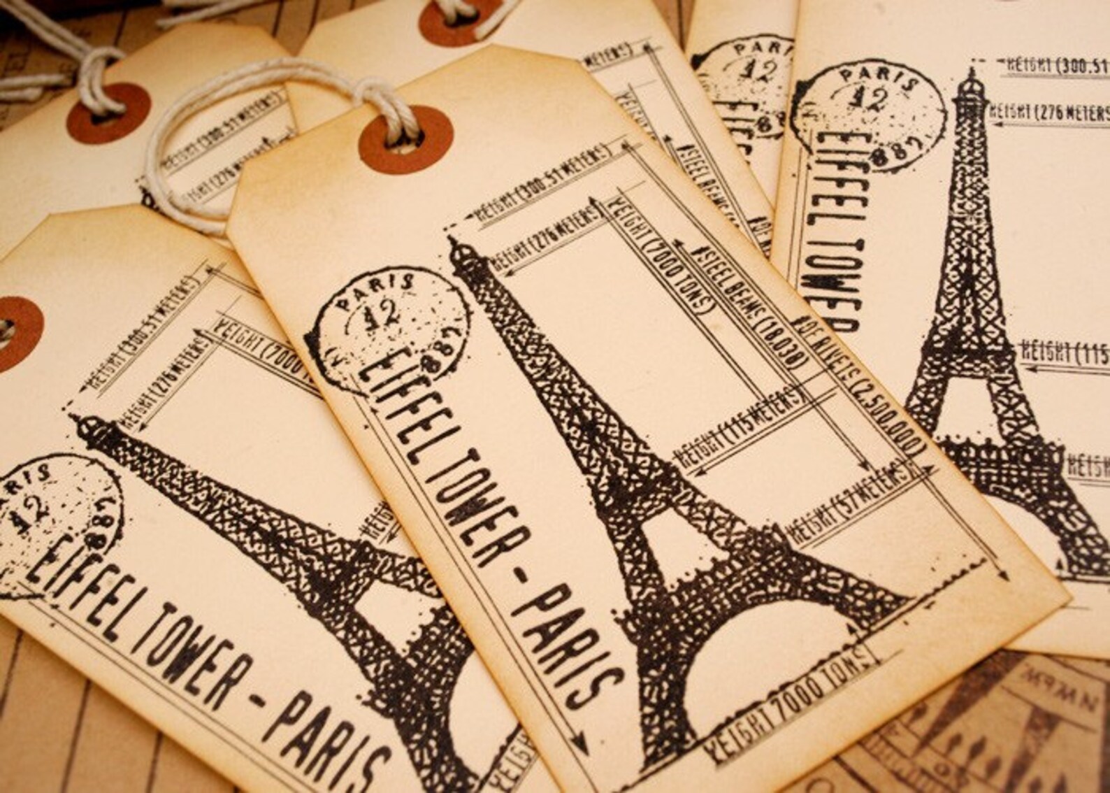 Eiffel Tower Large Hand Stamped Vintage Style Tags Set of 6 - Etsy UK