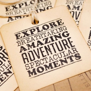 Amazing Explore Adventure Text Vintage Style Tags Set of 6 - Etsy