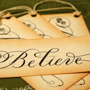 Believe Holiday Vintage Style Gift Tag Set of 4 - Etsy