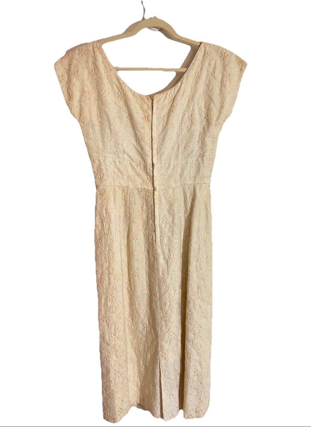 Vintage 50s DON LOPER Eyelet Embroidered Cocktail Dress Medium 36" Bust ...